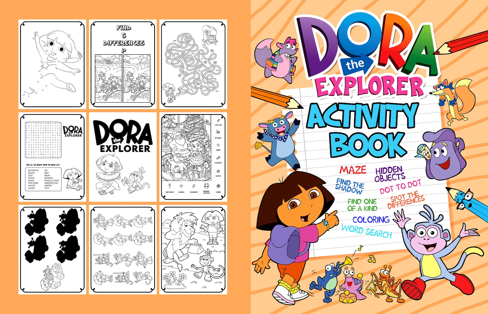 Dora The Explorer Activity Book Premium Coloring Dot To Dot | Etsy