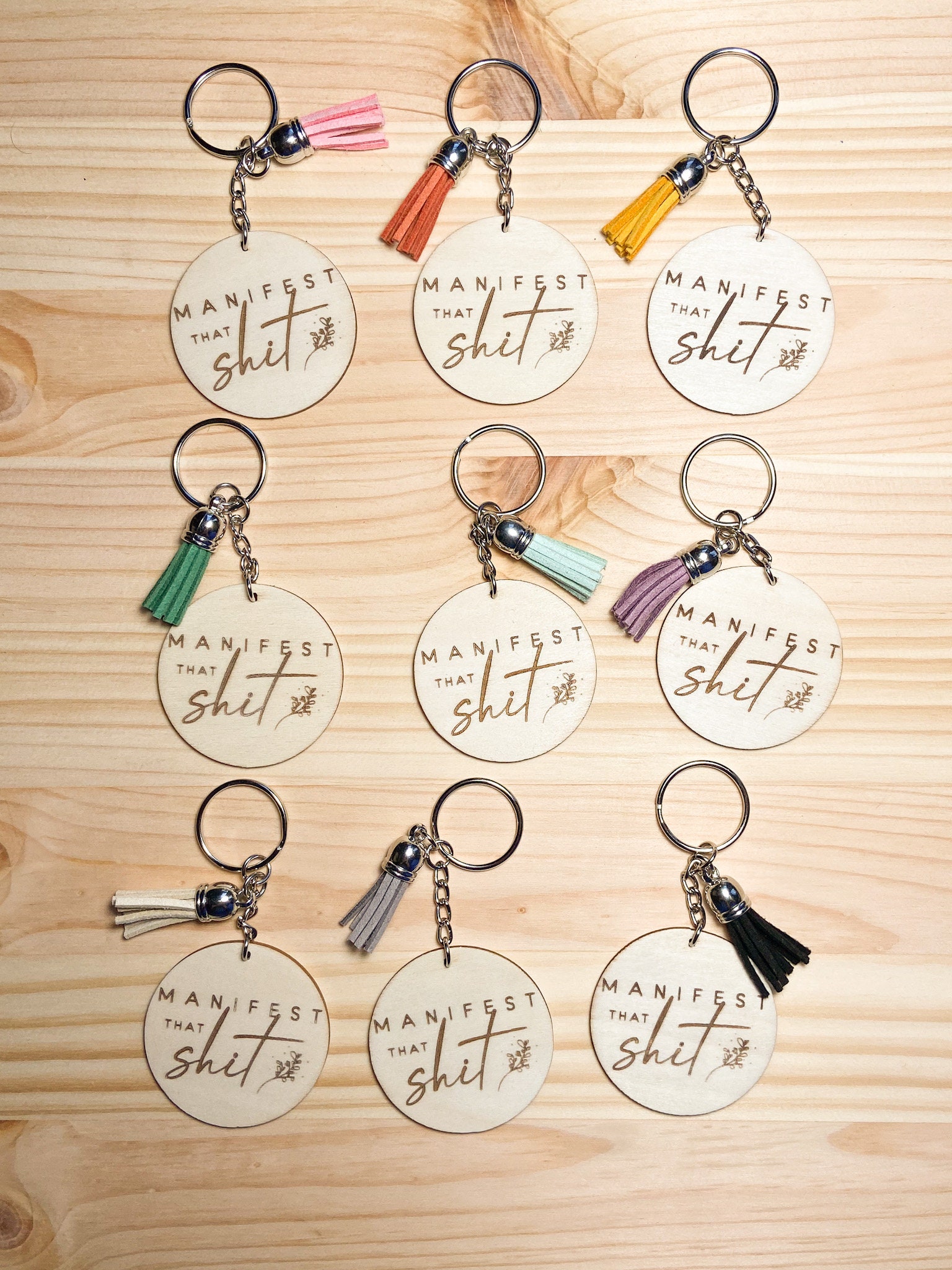 Manifest That Shit Keychain | Wood Engraved Keychain With Tassel - Etsy