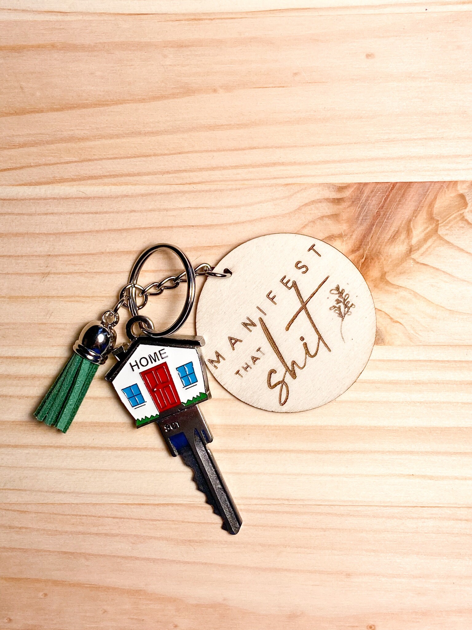 Manifest That Shit Keychain | Wood Engraved Keychain With Tassel - Etsy