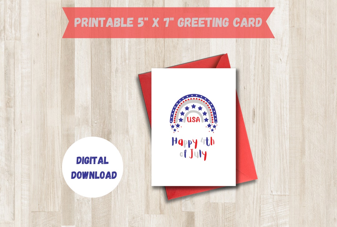 Printable 4th of July Greeting Card Independence Day USA Instant ...