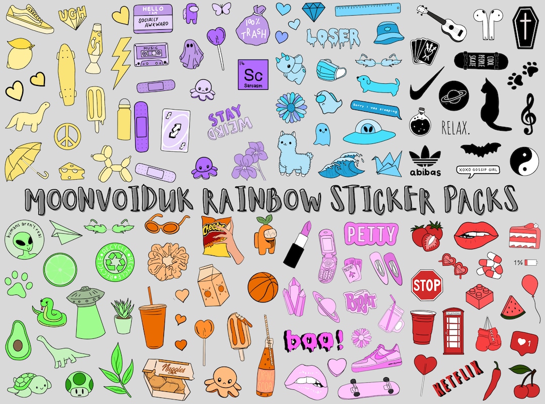 Individual Rainbow Aesthetic Sticker Pack, Die Cut, Journalling ...