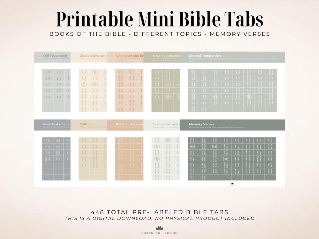 Mini Minimalist Printable Bible Tabs for Compact Bibles | Neutral Color ...