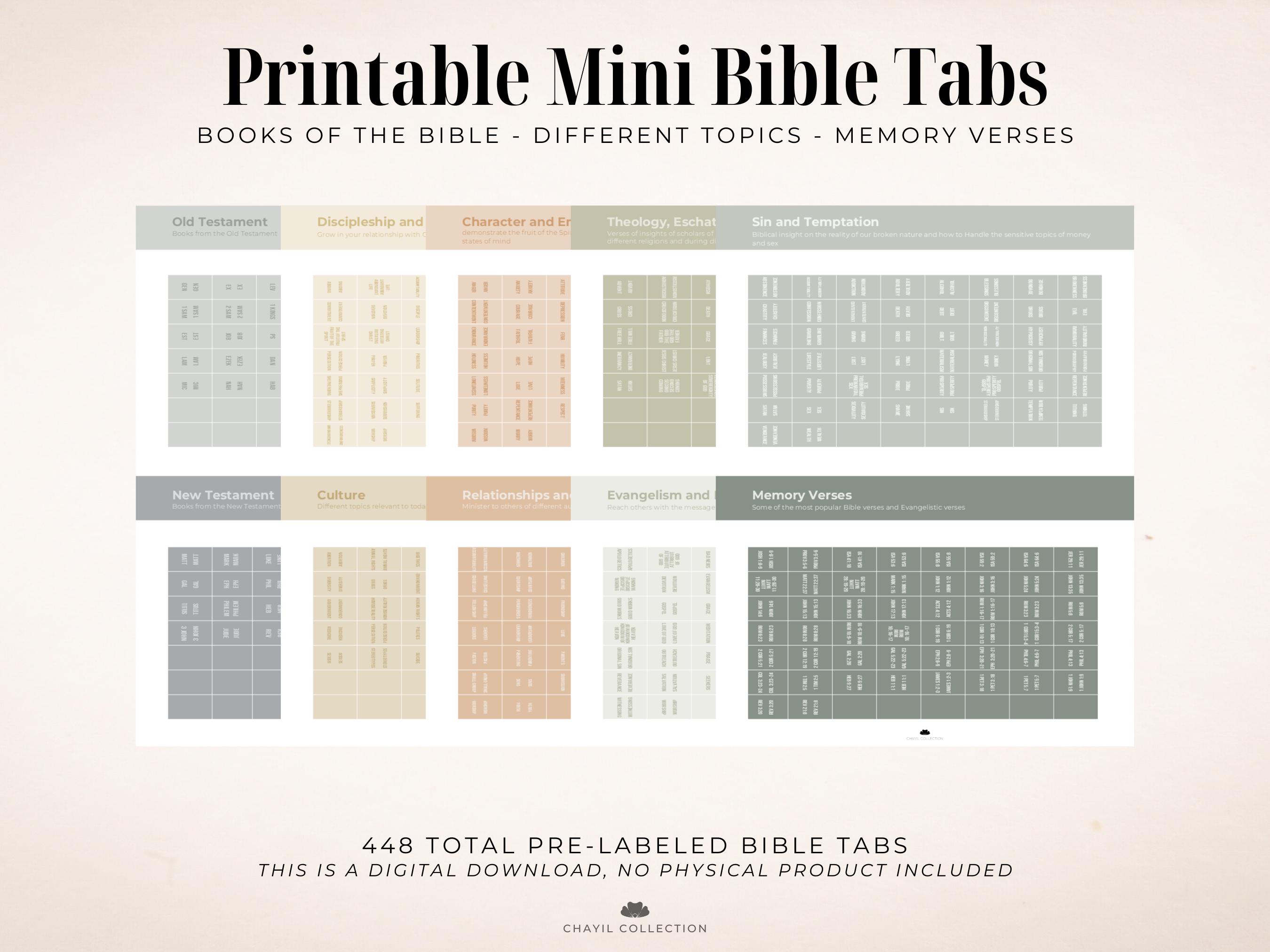 Mini Minimalist Printable Bible Tabs for Compact Bibles | Neutral Color ...