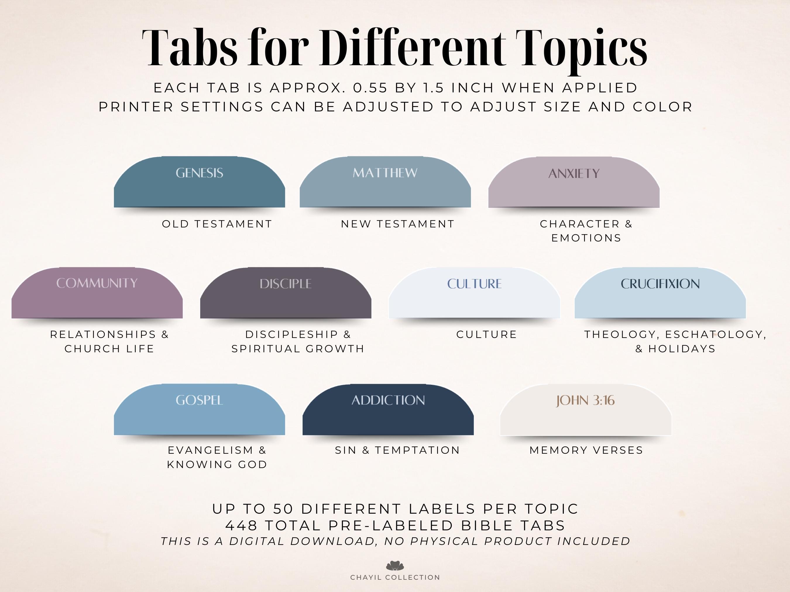 Cool Tone Printable Bible Tabs | Minimalist Design | US Letter PDF ...