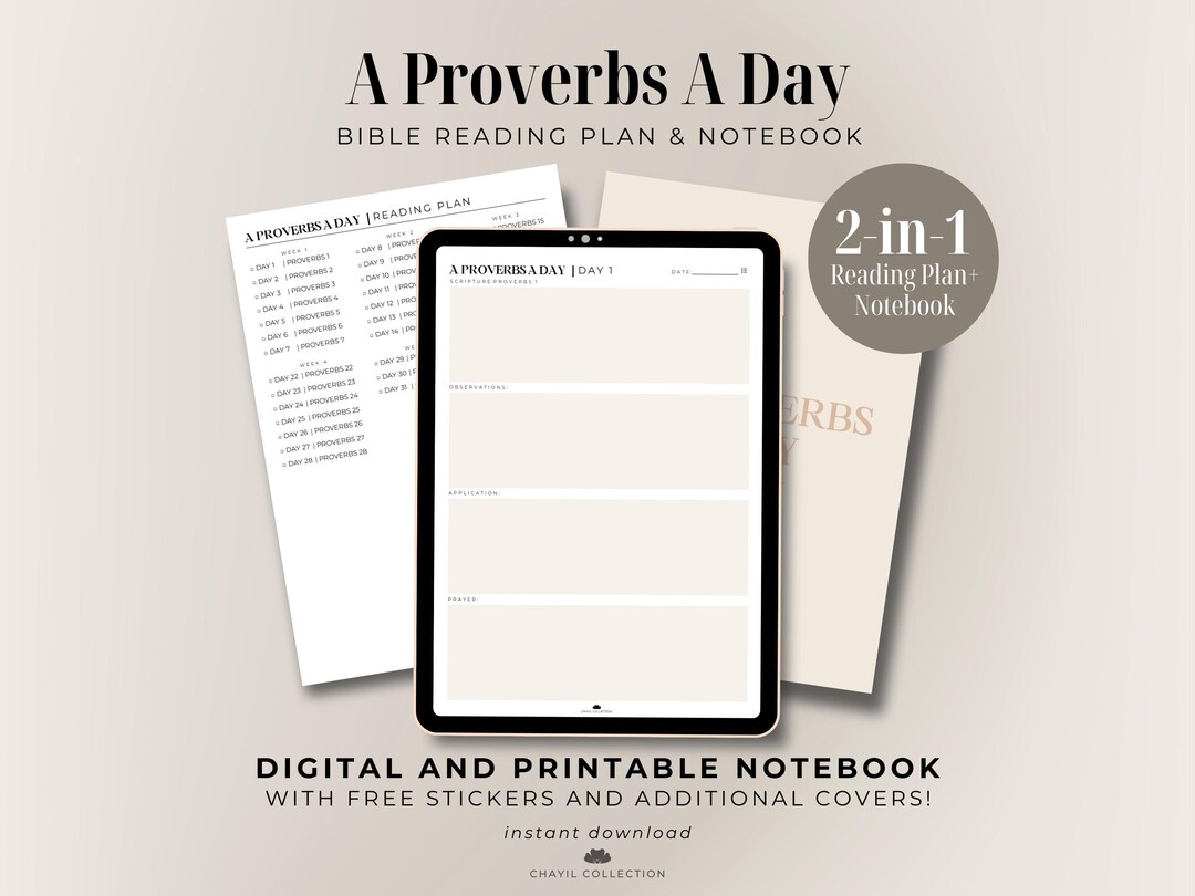 Bible Reading Plan - A Proverbs a Day | Digital and Printable Notebook ...