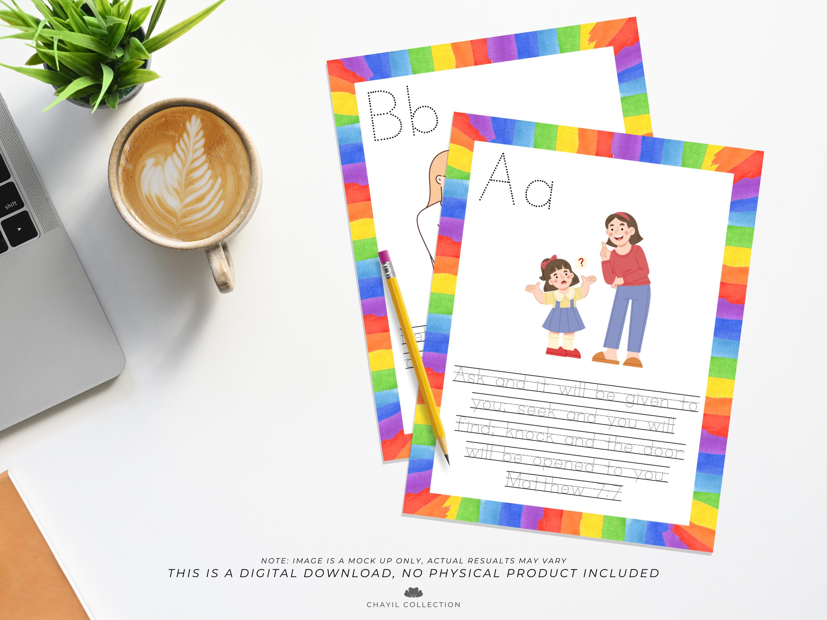 Alphabet Bible Memory Verse Handwriting Practice Sheets Sunday School ...