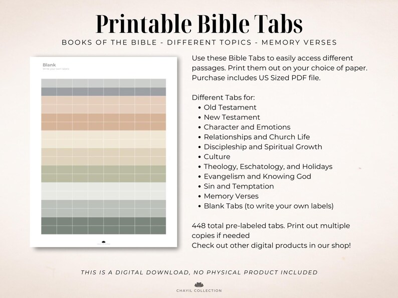 Mini Minimalist Printable Bible Tabs for Compact Bibles | Neutral Color ...