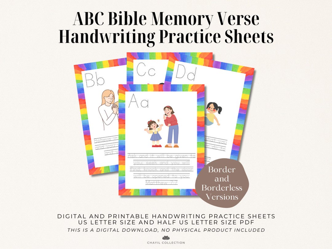Alphabet Bible Memory Verse Handwriting Practice Sheets | Sunday School ...