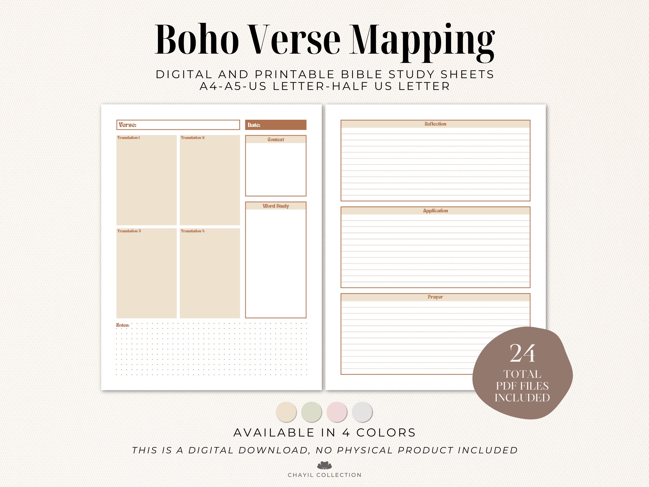 Boho Printable Bible Verse Mapping Sheets | Digital and Printable PDF ...