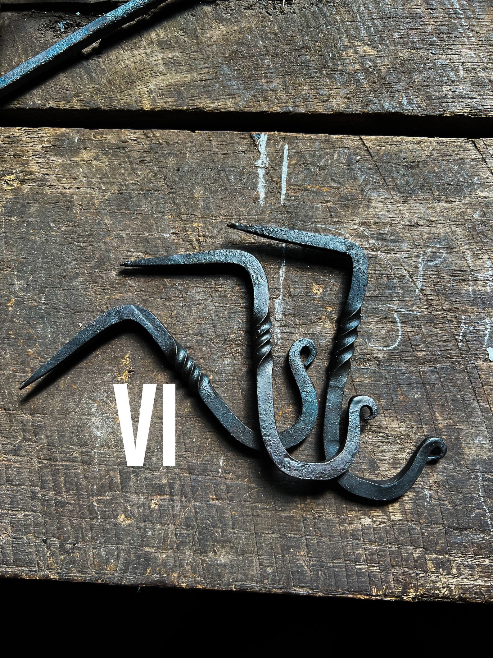 Set of Hand Forged Drive in J Hooks / Pintle Hook / Nail Hook / Mantle ...