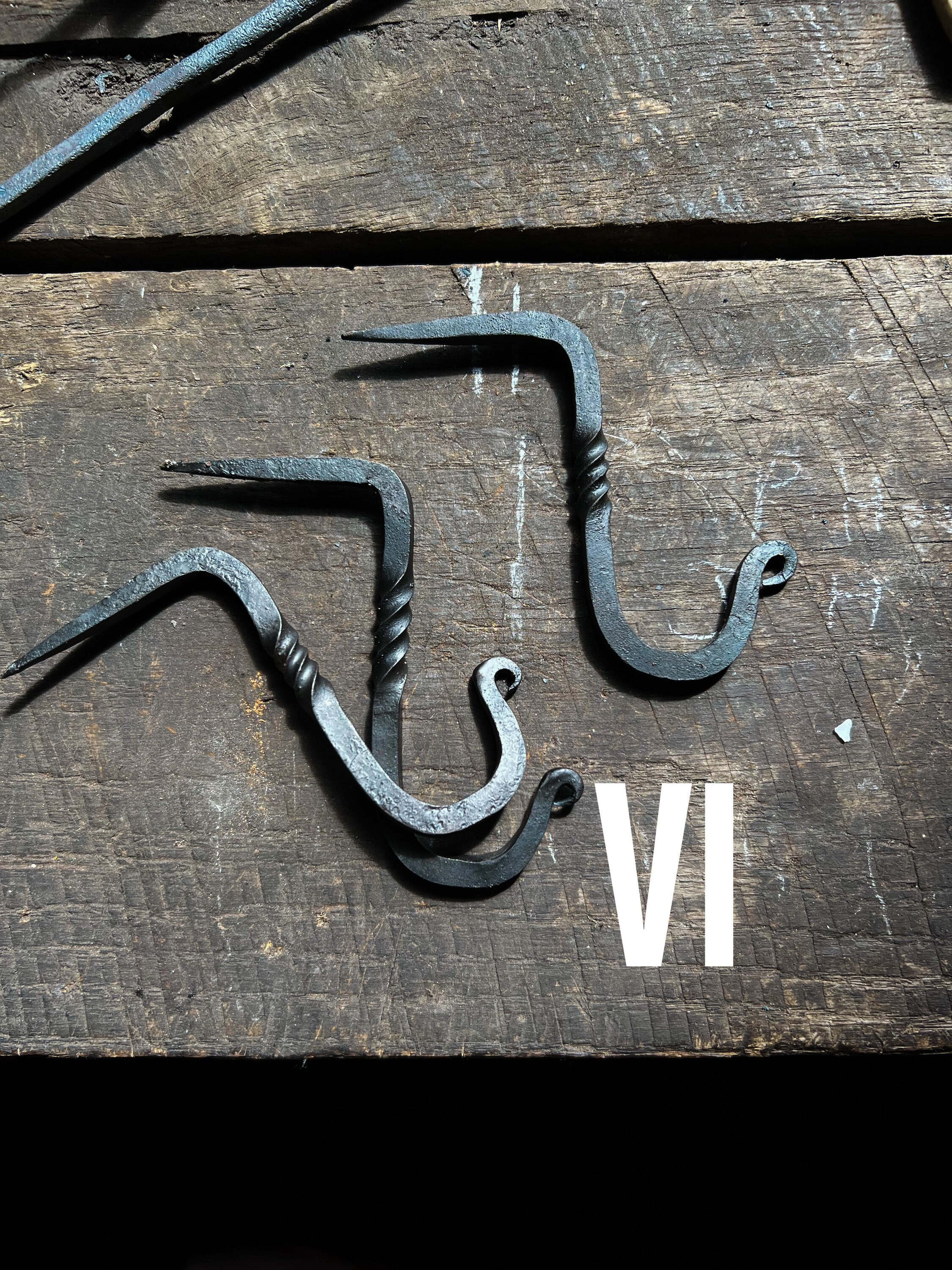 Set of Hand Forged Drive in J Hooks / Pintle Hook / Nail Hook / Mantle ...