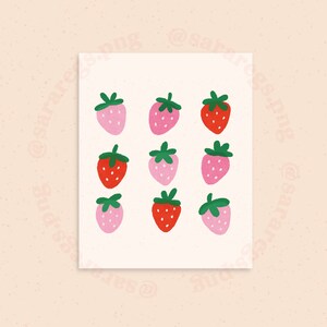Pink & Red Strawberry Print - Etsy
