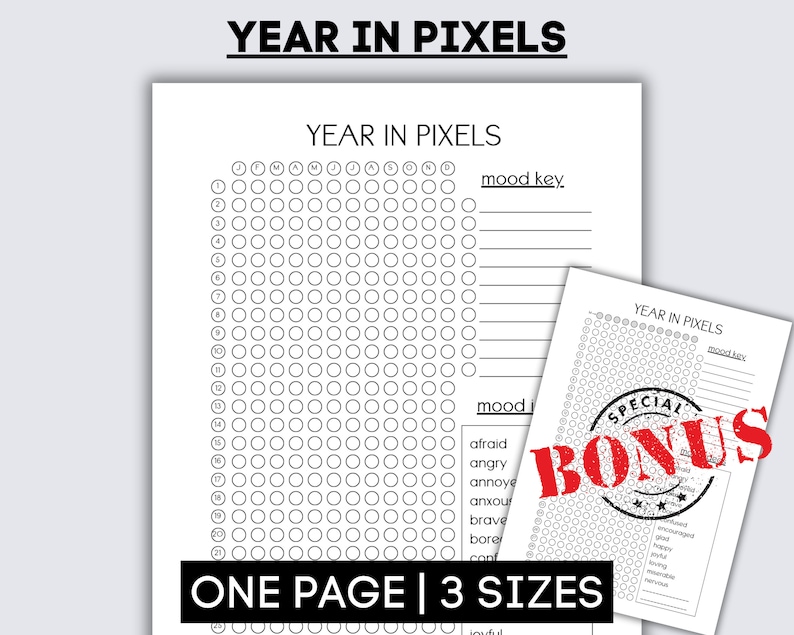 Year in Pixels Printable | Mood Tracker | Daily Moods | Emotional ...