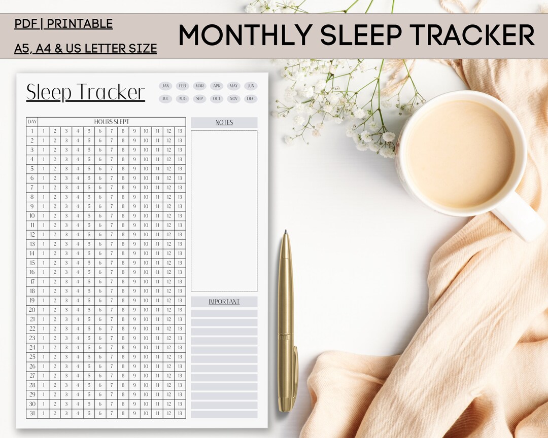 Sleep Tracker Printable PDF, Instant Download Sleep Log, Sleep Diary ...