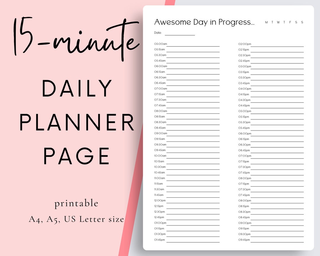 15 Minute Daily Planner Page, Printable 15-minute Planner, Appointment ...
