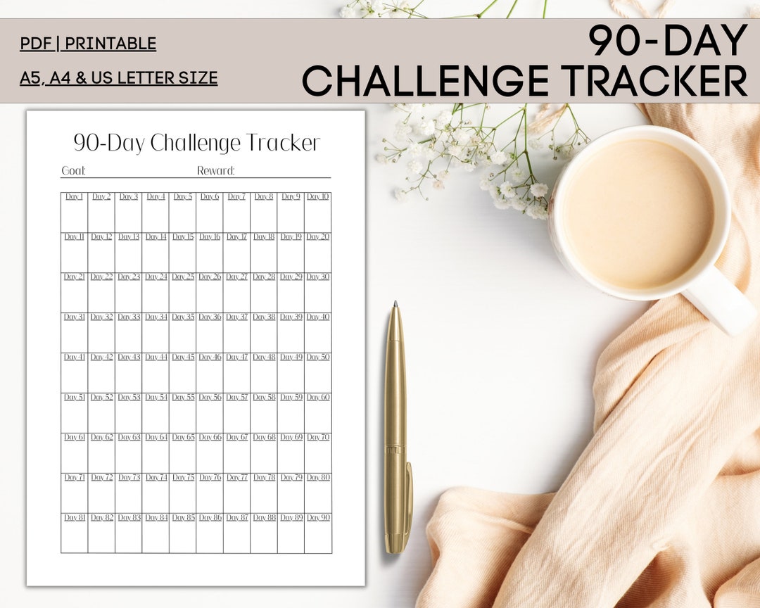 90-day Challenge Tracker Printable PDF, Minimalist Design Progress ...