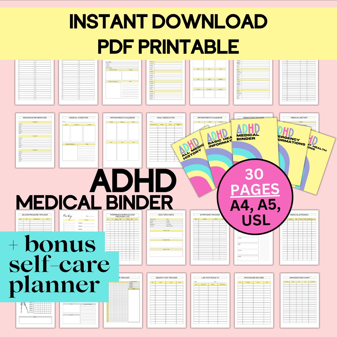 ADHD Medical Binder Printable: Health Tracker, Medication Log (PDF ...