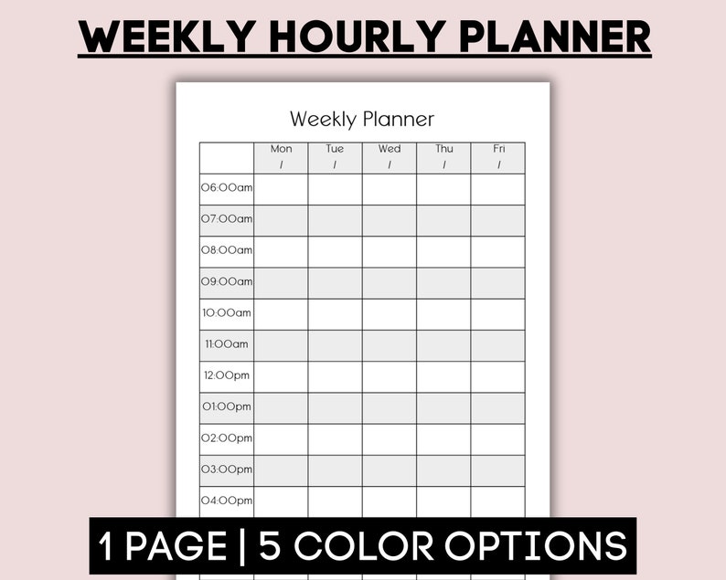 Hourly Planner Printable, Monday to Friday Weekly Planner Page, 6 Am to ...