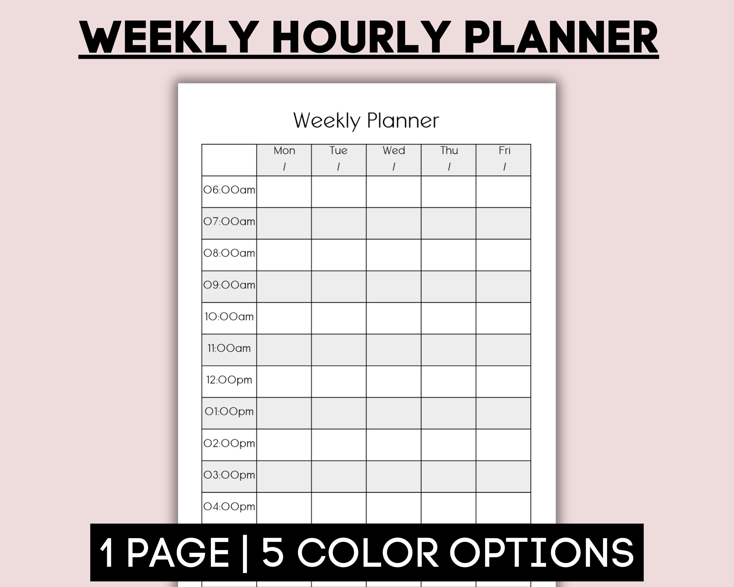 Hourly Planner Printable, Monday to Friday Weekly Planner Page, 6 Am to ...