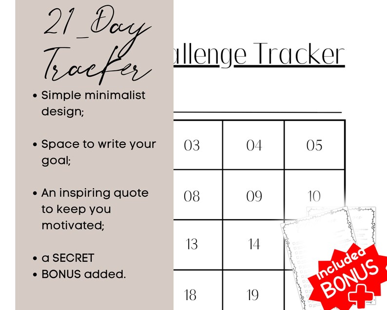 21-day Challenge Tracker PDF Printable, Goal Tracker, Progress Tracker ...