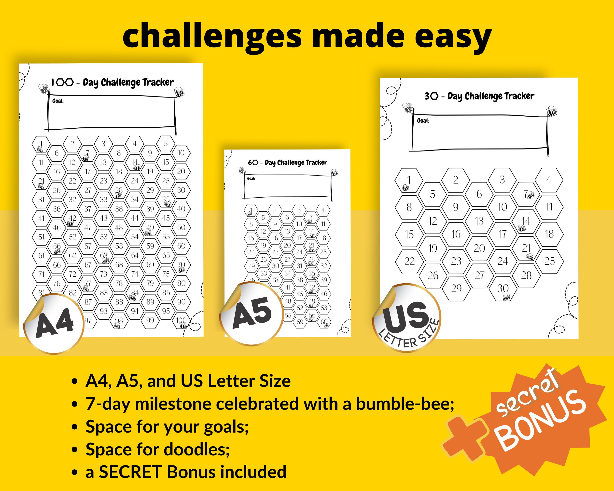 Honeycomb Challenge Tracker Printable: Goal Setting, Habit Developing ...