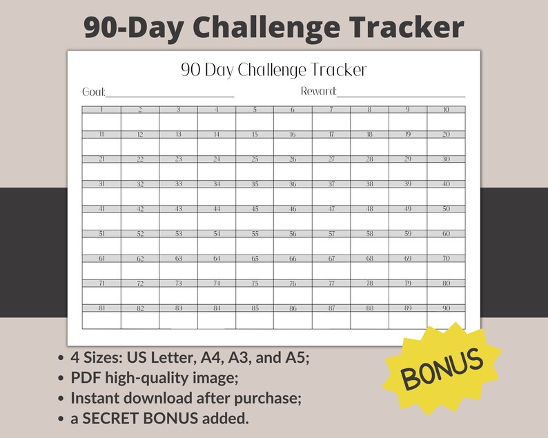 90-day Challenge Tracker Printable: Goal Setting, Habit Forming (PDF ...