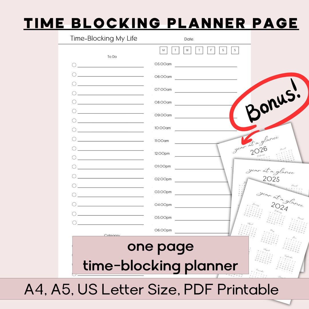 Time-blocking Daily Planner Page With 5am to 10pm Hour Slots, Printable ...