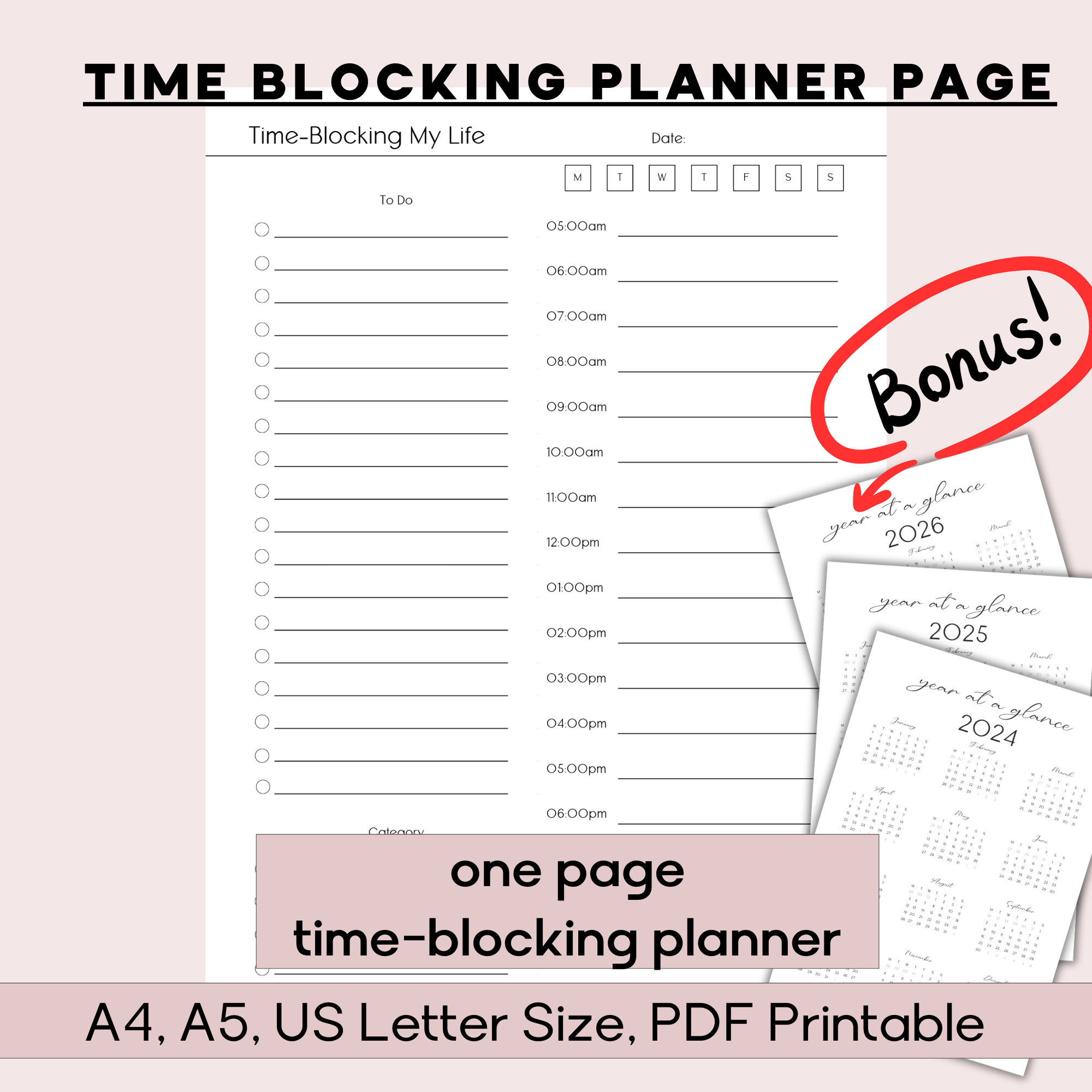 Time-blocking Daily Planner Page With 5am to 10pm Hour Slots, Printable ...