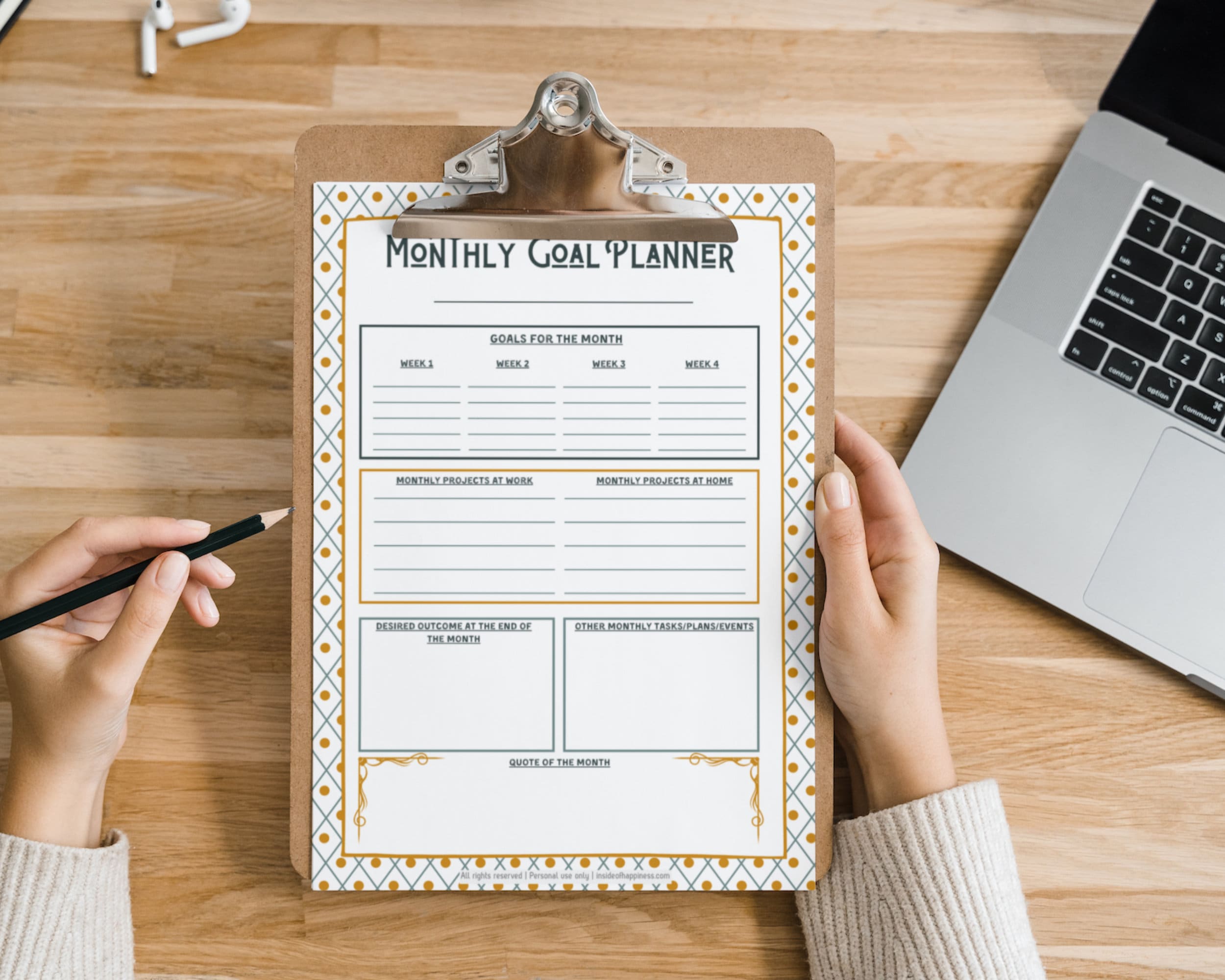 Weekly Productivity Planner Printable and Goal Setting, Undated Monthly ...