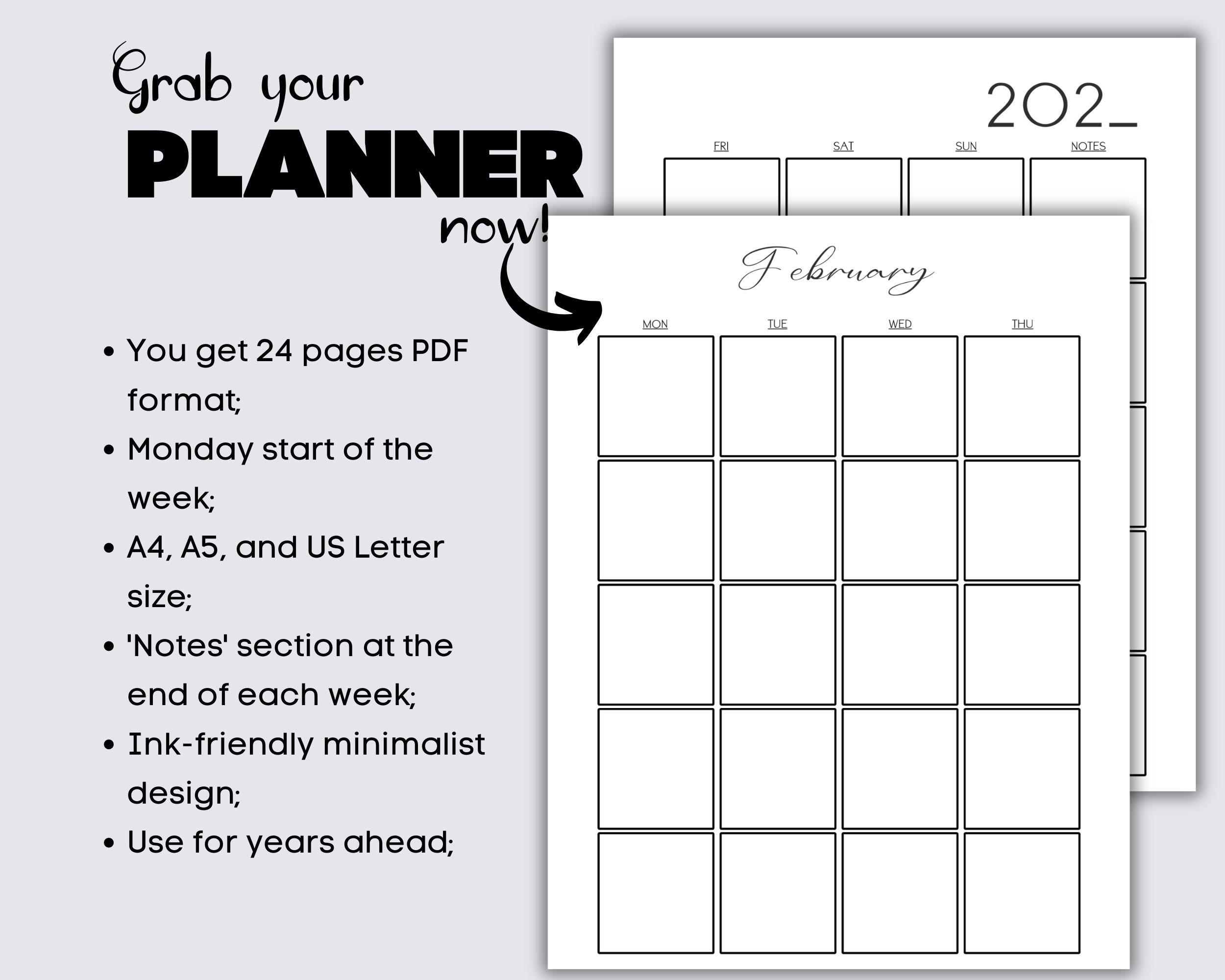 Undated Month at a Glance in Two Pages, Printable Undated Monthly ...