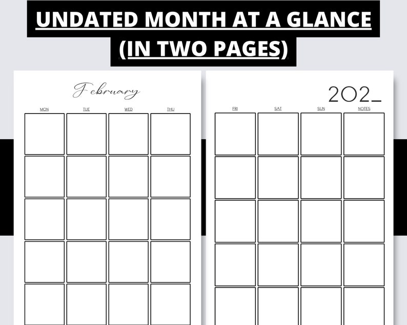 Undated Month at a Glance in Two Pages, Printable Undated Monthly ...
