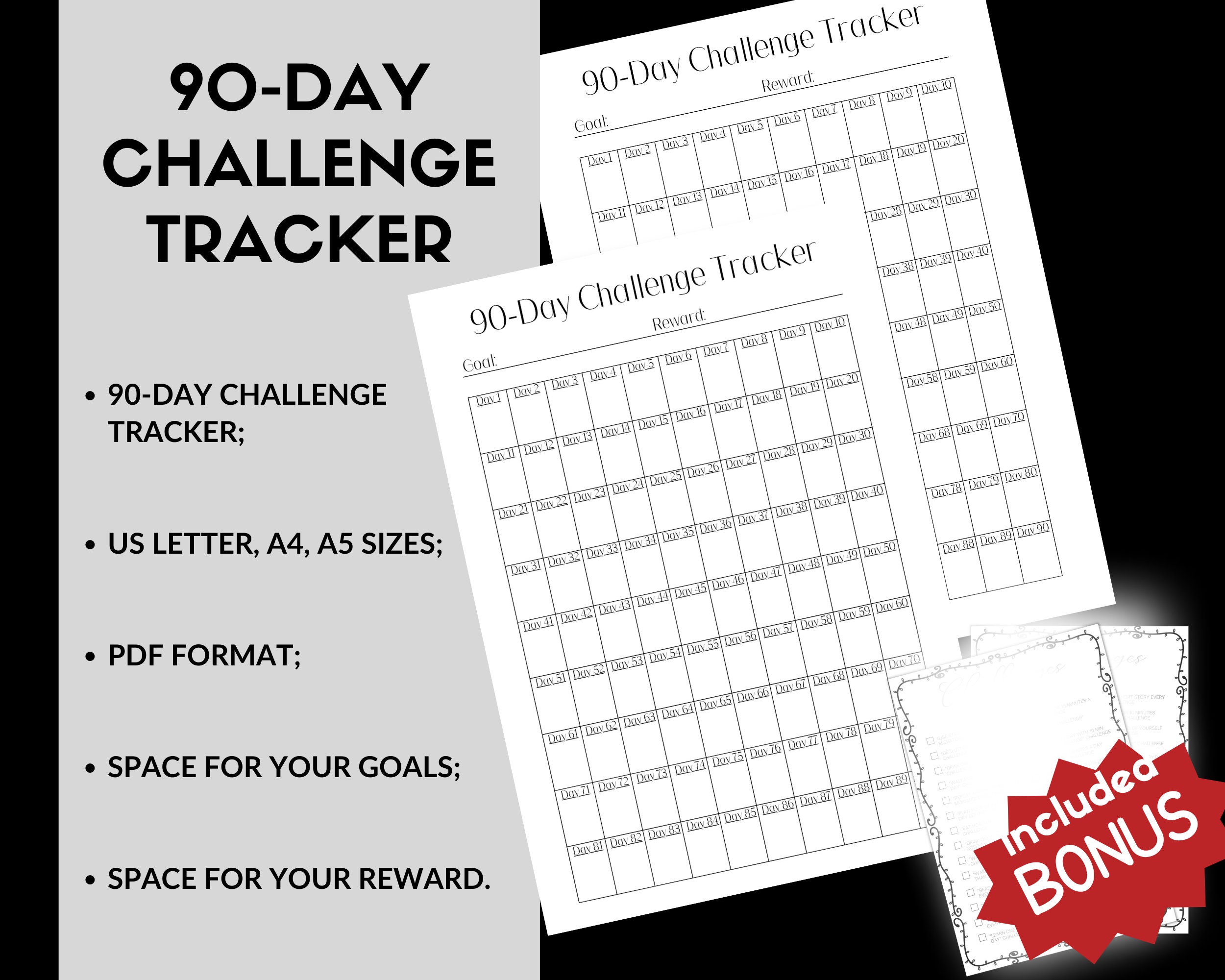 90-day Challenge Tracker Printable PDF, Minimalist Design Progress ...