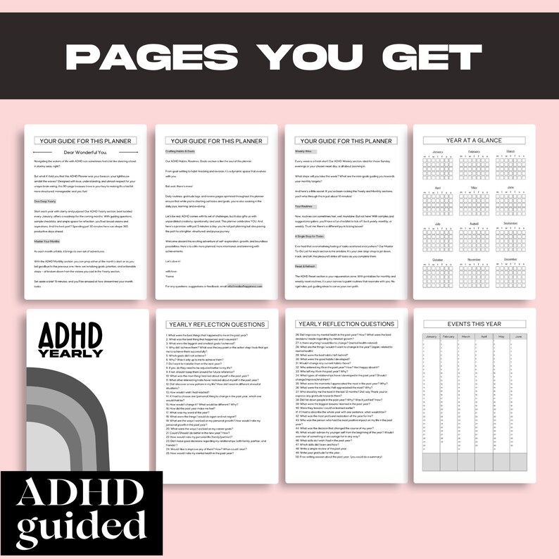 ADHD Planner Printable for Adults With Guided Daily, Yearly, Monthly ...