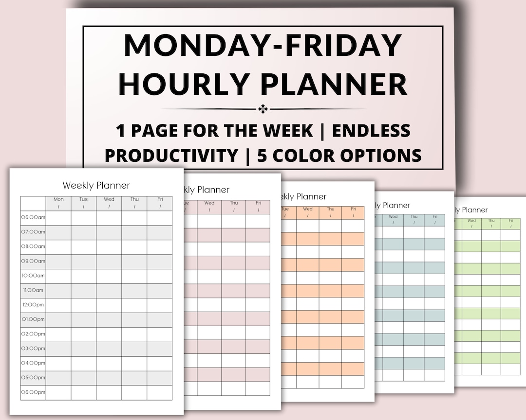 Hourly Planner Printable, Monday to Friday Weekly Planner Page, 6 Am to ...