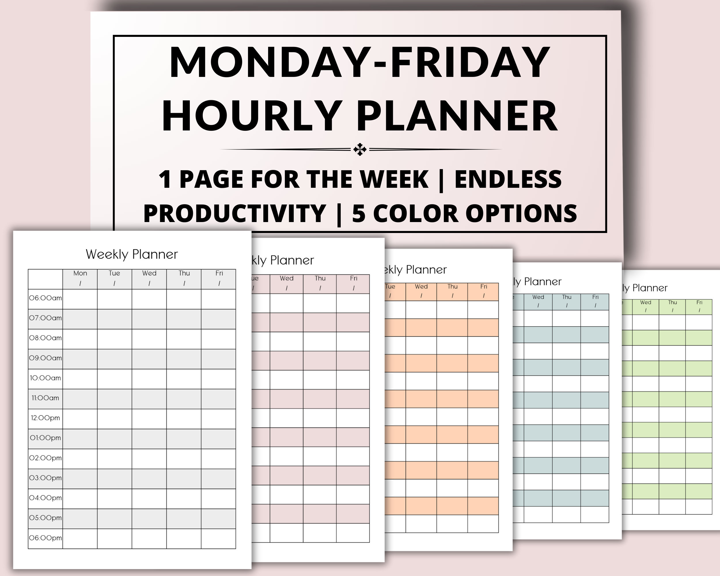 Hourly Planner Printable, Monday to Friday Weekly Planner Page, 6 Am to ...