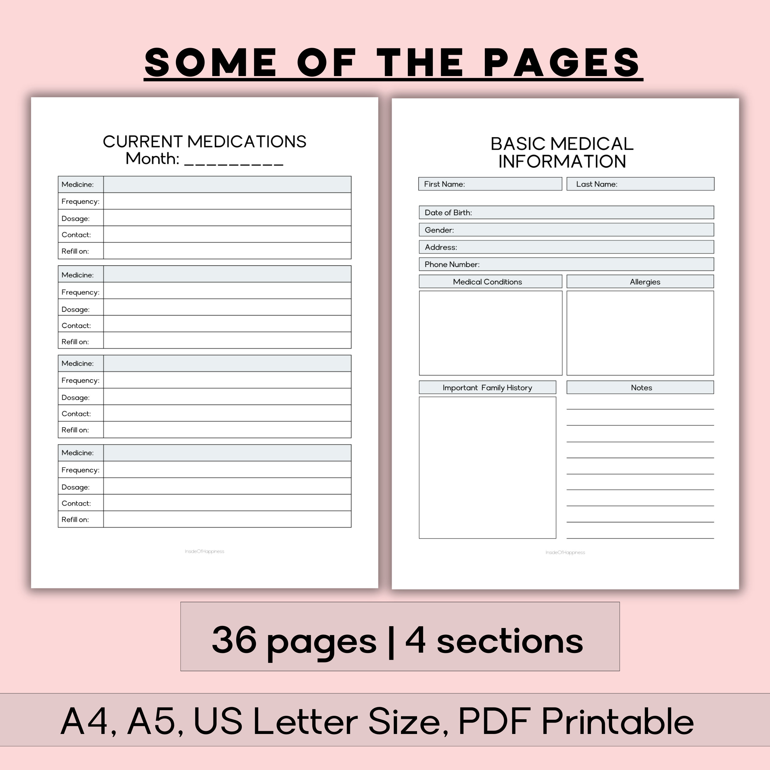 Health Care Planner Printable Medical Binder With 30 Templates, Family ...