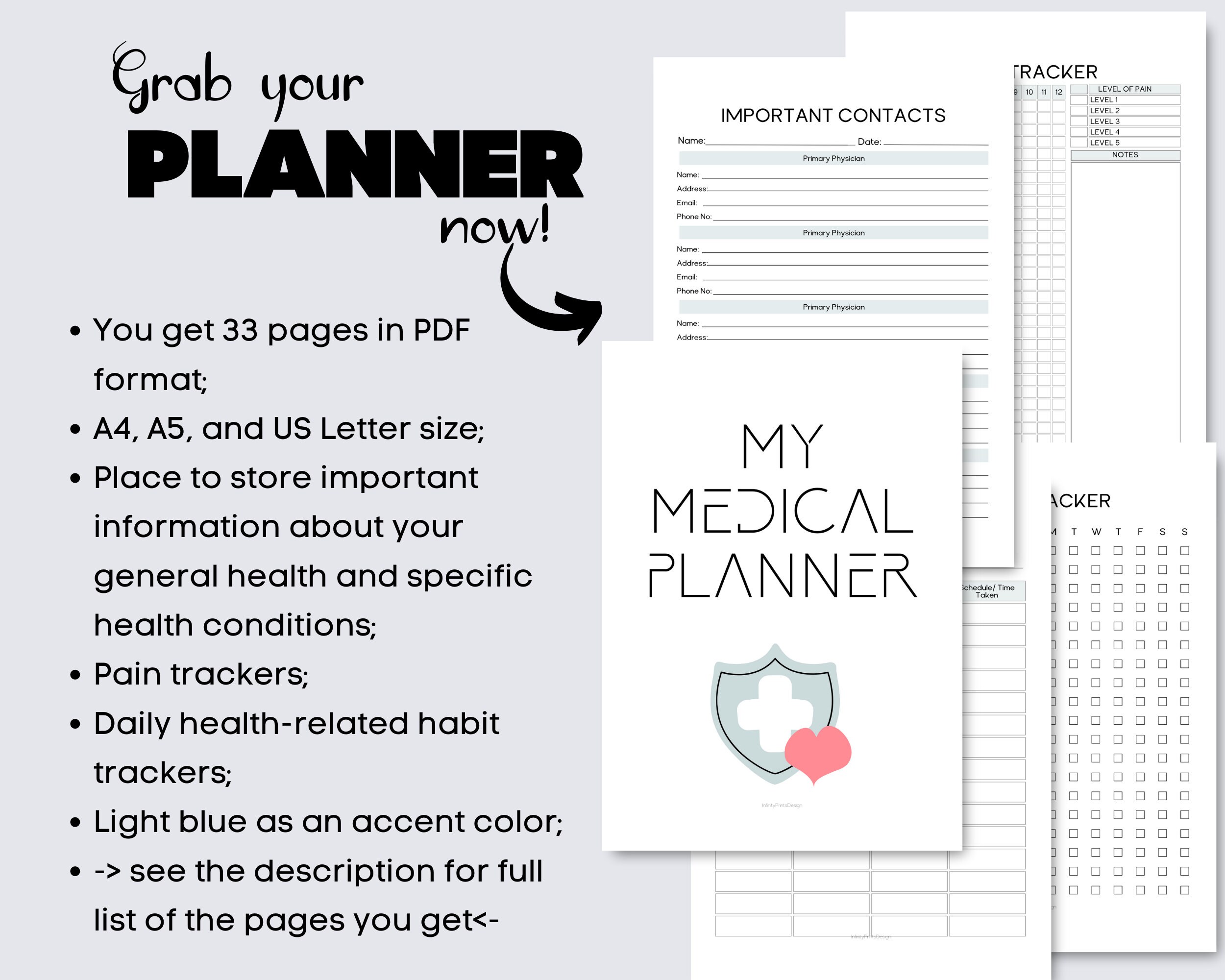 Medical Planner Printable for Keeping Medical History, Health Trackers ...