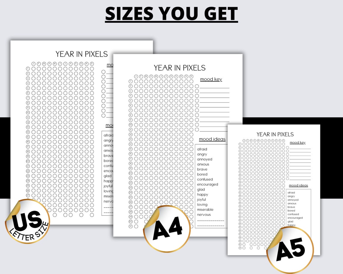 Year in Pixels Printable Mood Tracker Daily Moods Emotional Wellness ...