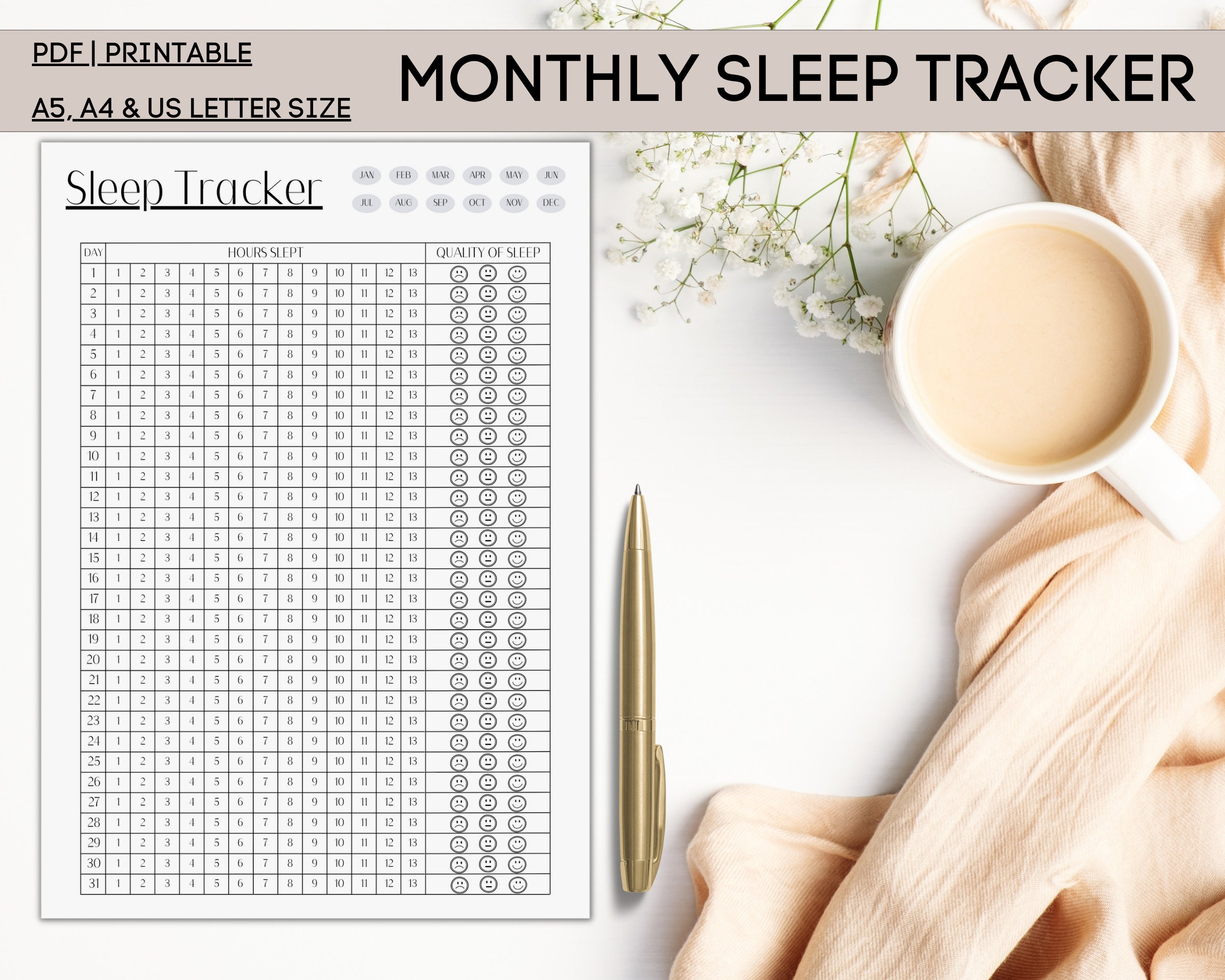 Monthly Sleep Tracker Printable With a Mood Tracker, Sleep Log, Sleep ...