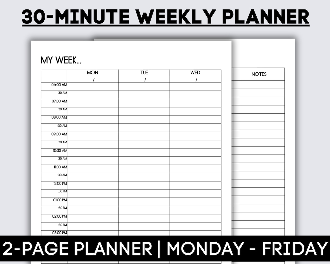 30-minute Weekly Planner Page, Printable 30-minute Planner, Appointment ...