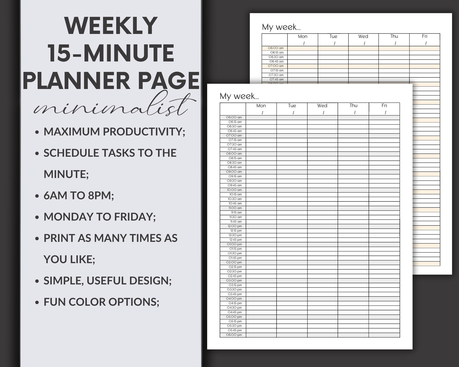 15 Minute Weekly Planner Page, Printable 15-minute Planner, Appointment ...