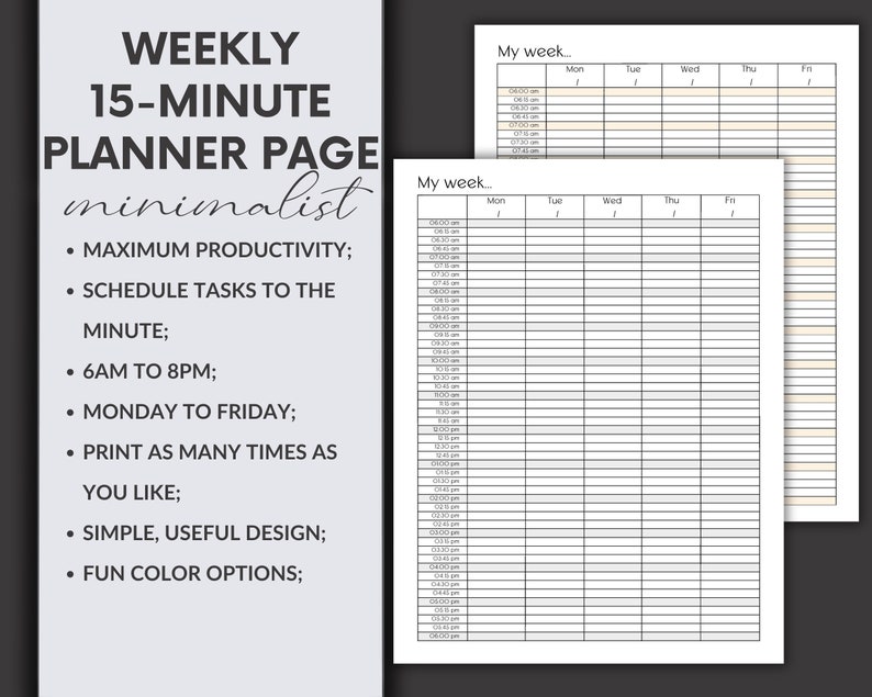15-minute Weekly Planner: Productivity Schedule (PDF) - Etsy