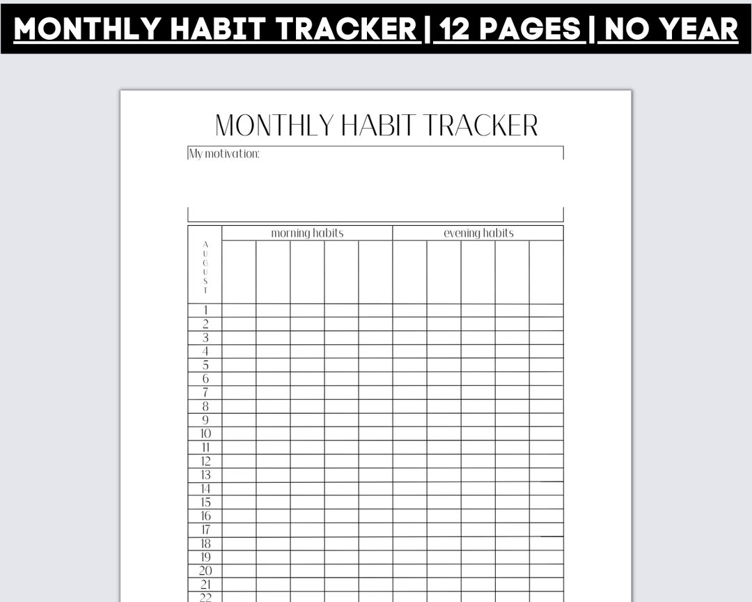 Monthly Habit Tracker Printable PDF, 12 Monthly Pages Morning and ...