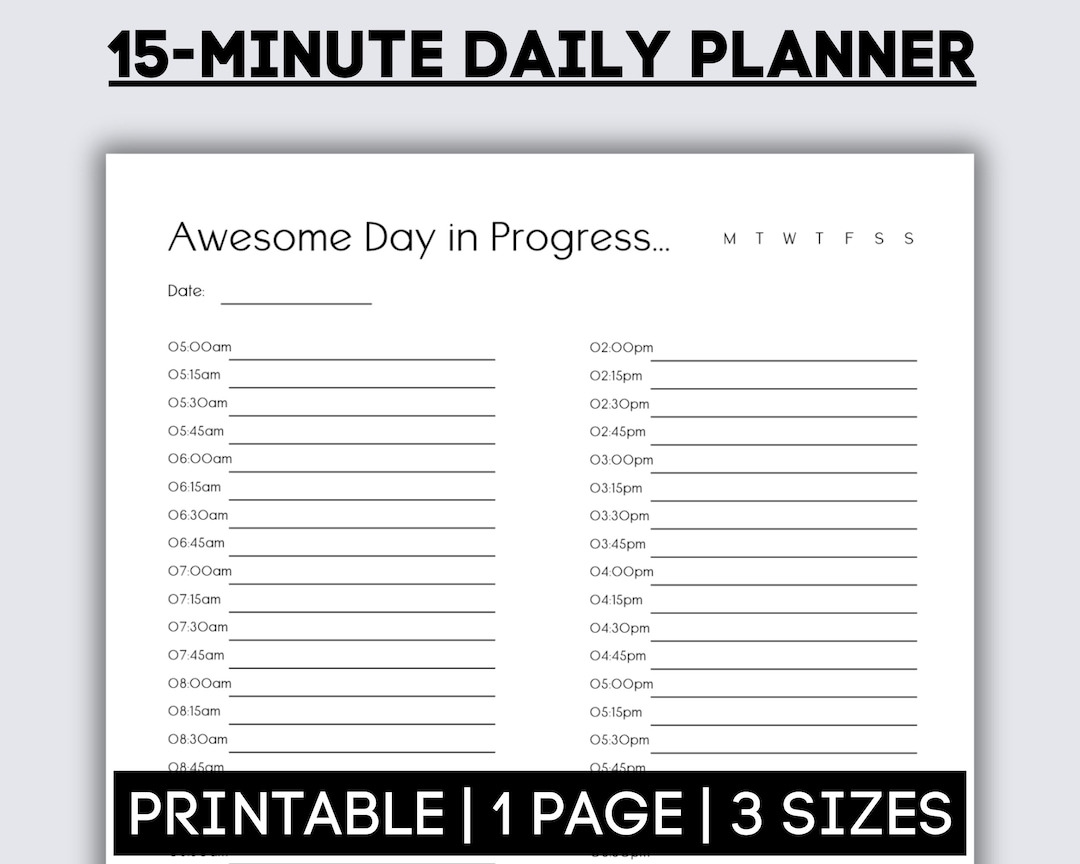15 Minute Daily Planner Page, Printable 15-minute Planner, Appointment ...
