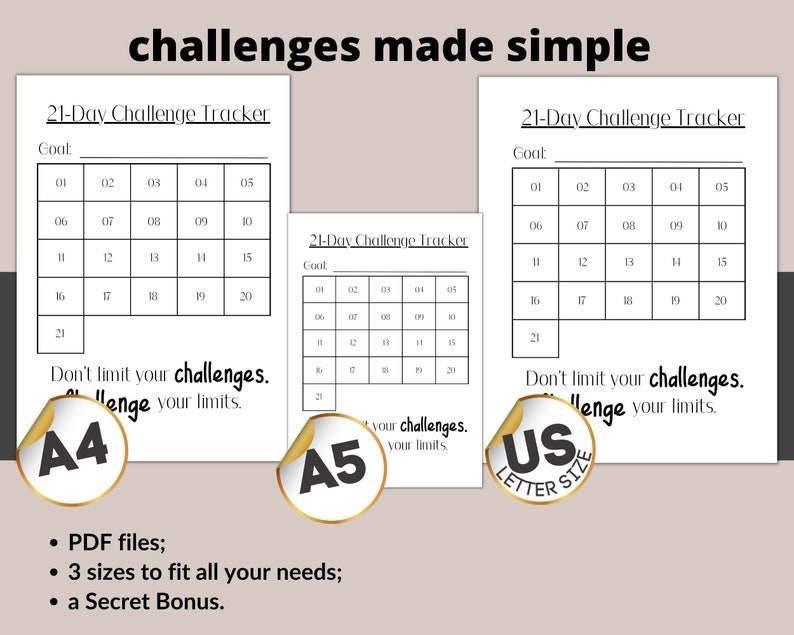 21-day Challenge Tracker PDF Printable, Goal Tracker, Progress Tracker ...
