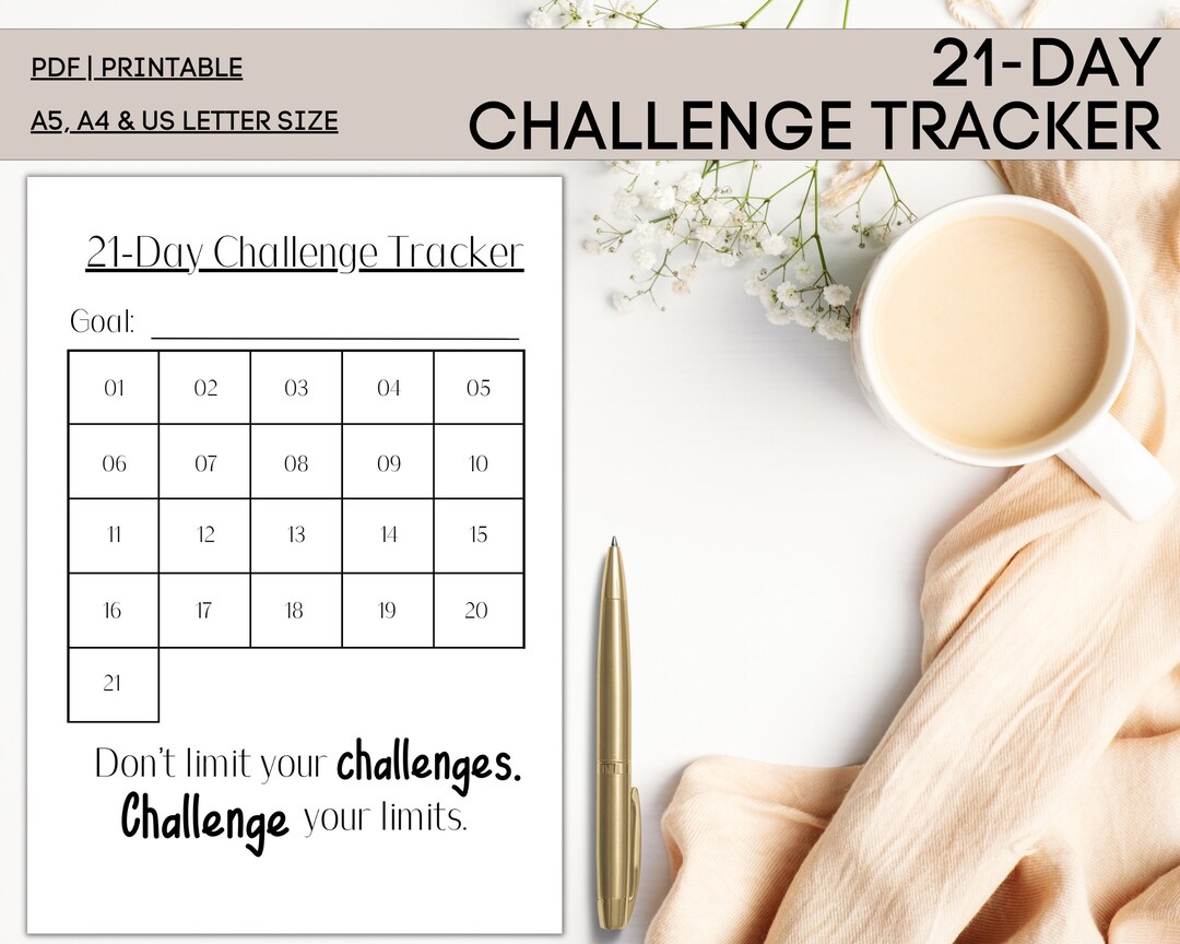 21-day Challenge Tracker PDF Printable, Goal Tracker, Progress Tracker ...