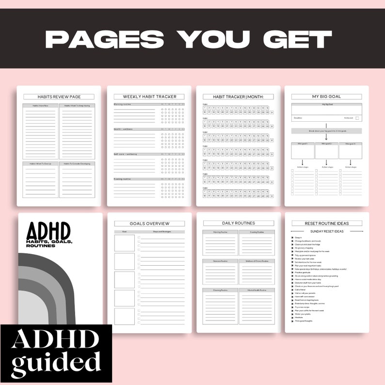 ADHD Planner Printable for Adults With Guided Daily, Yearly, Monthly ...
