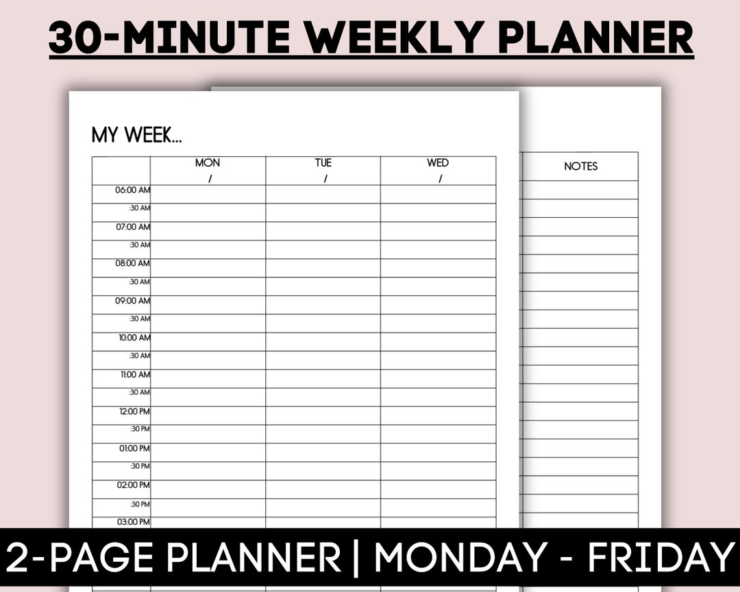 30-minute Weekly Planner Page, Printable 30-minute Planner, Appointment ...