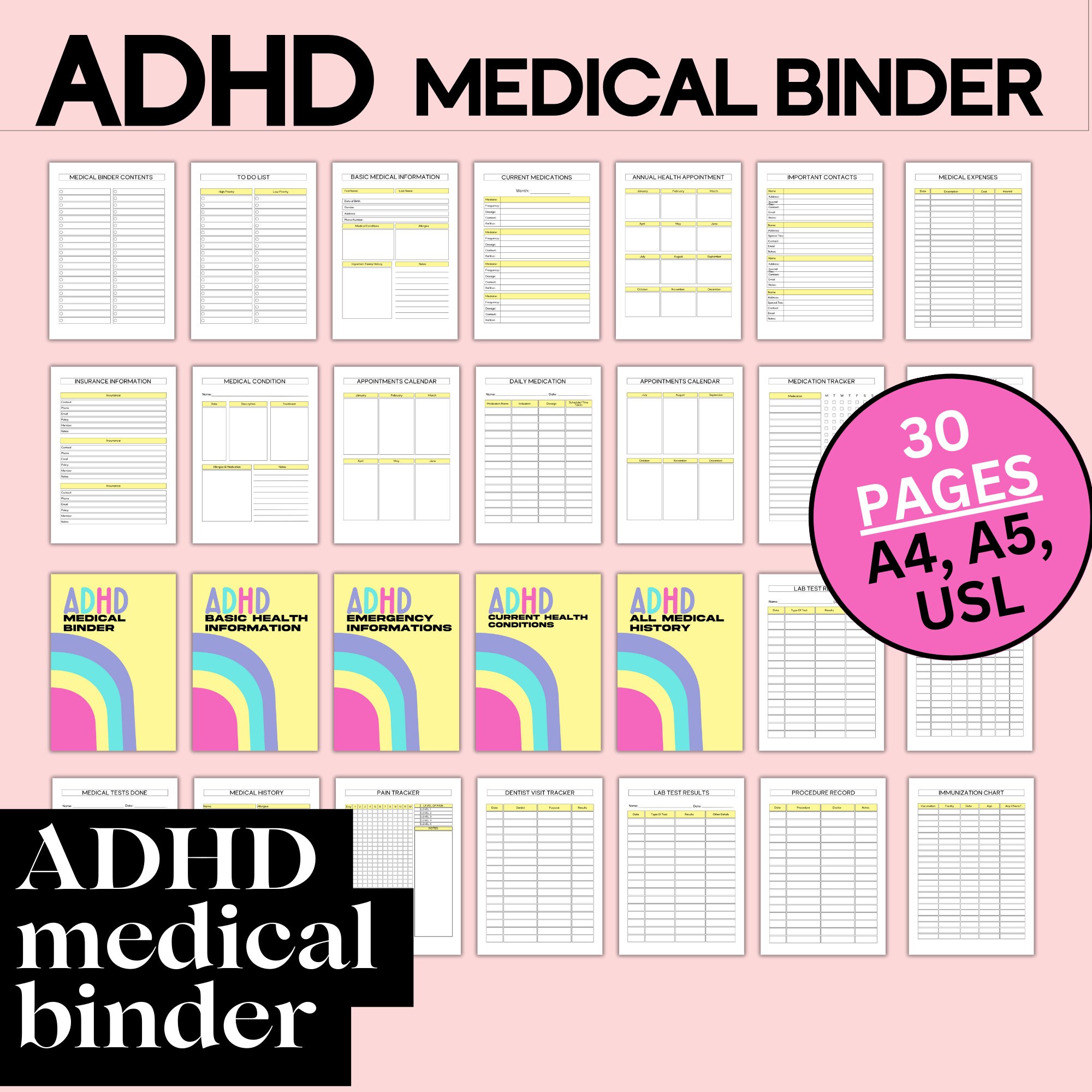 ADHD Medical Binder Printable: Health Tracker, Medication Log (PDF ...