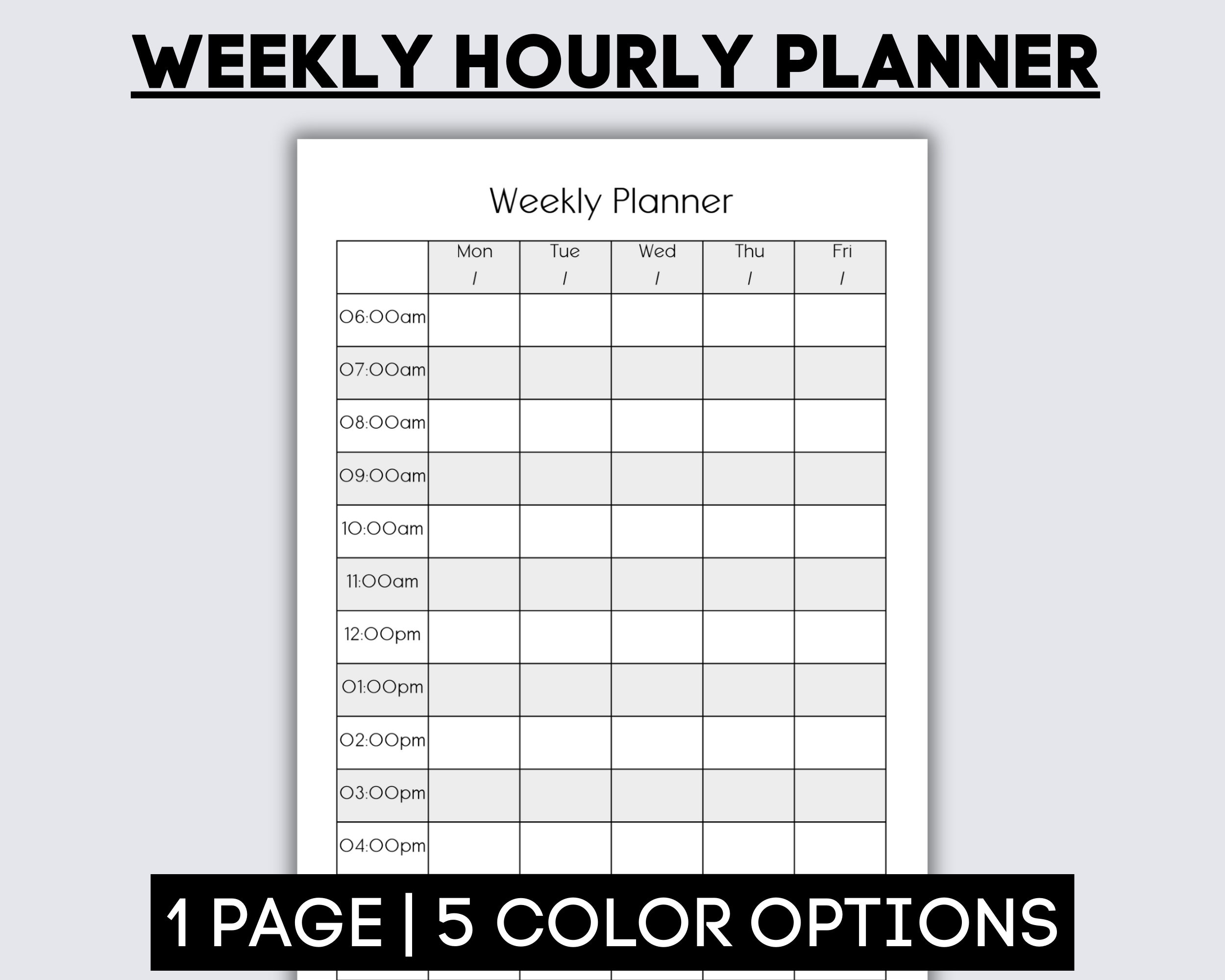 Hourly Planner Printable, Monday to Friday Weekly Planner Page, 6 Am to ...